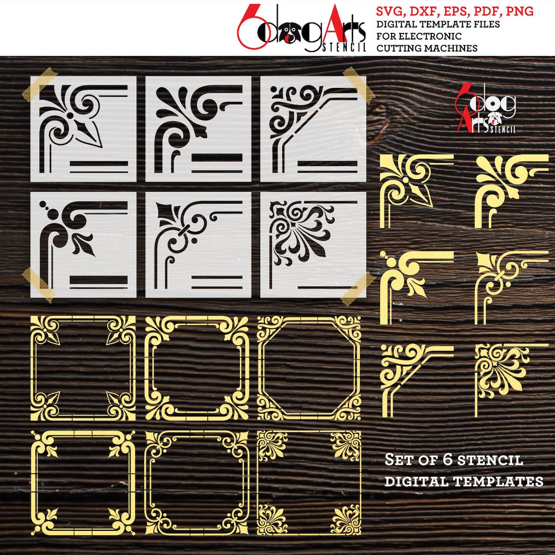 6 Corner Frame Stencil Digital Templates SVG DXF Files Diy Mylar Vinyl ...