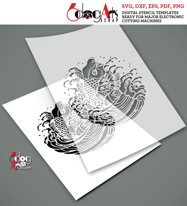 Japanese Koi Fish Digital Stencil Template SVG DXF Vector - Etsy