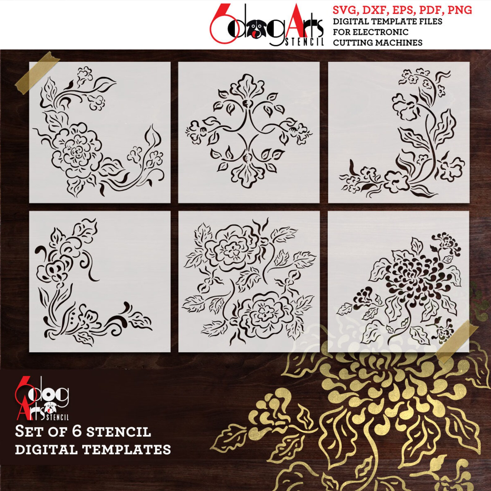 6 Victorian Tile Digital Stencil Template Designs SVG DXF Vector Files ...