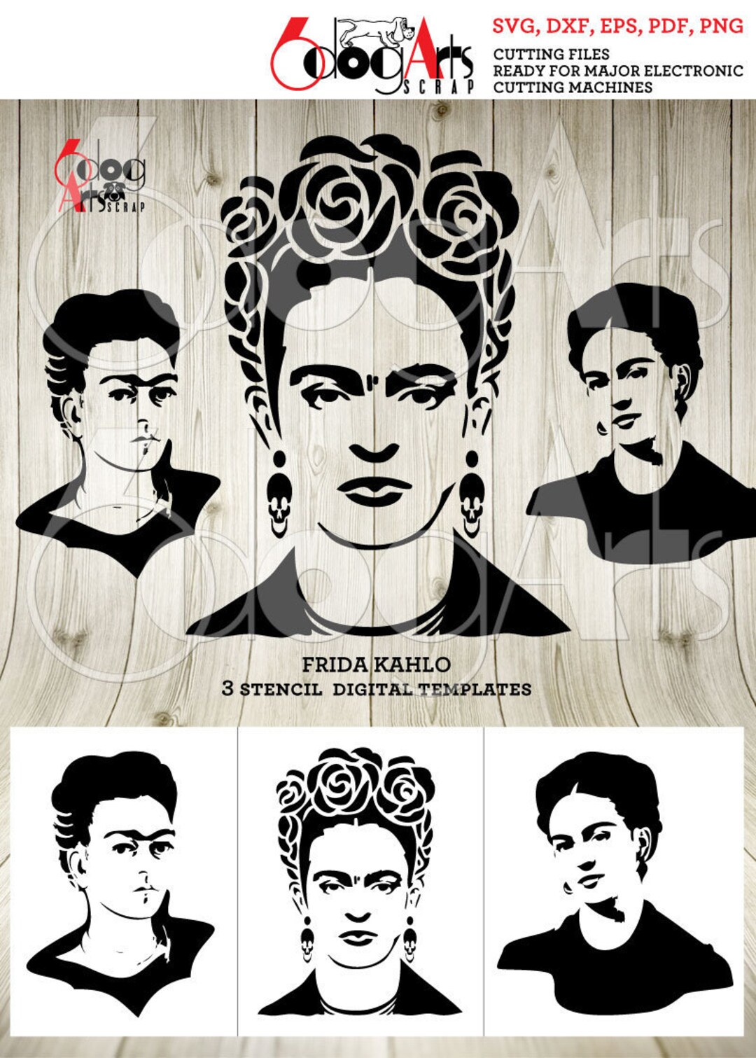 3 Frida Kahlo Stencil Digital Templates SVG DXF Vector Files - Etsy
