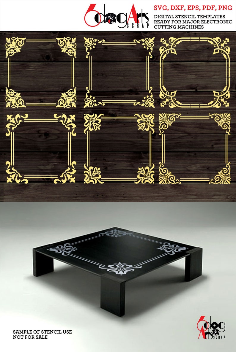 6 Corner Frame Stencil Digital Templates SVG DXF Files Diy Mylar Vinyl ...