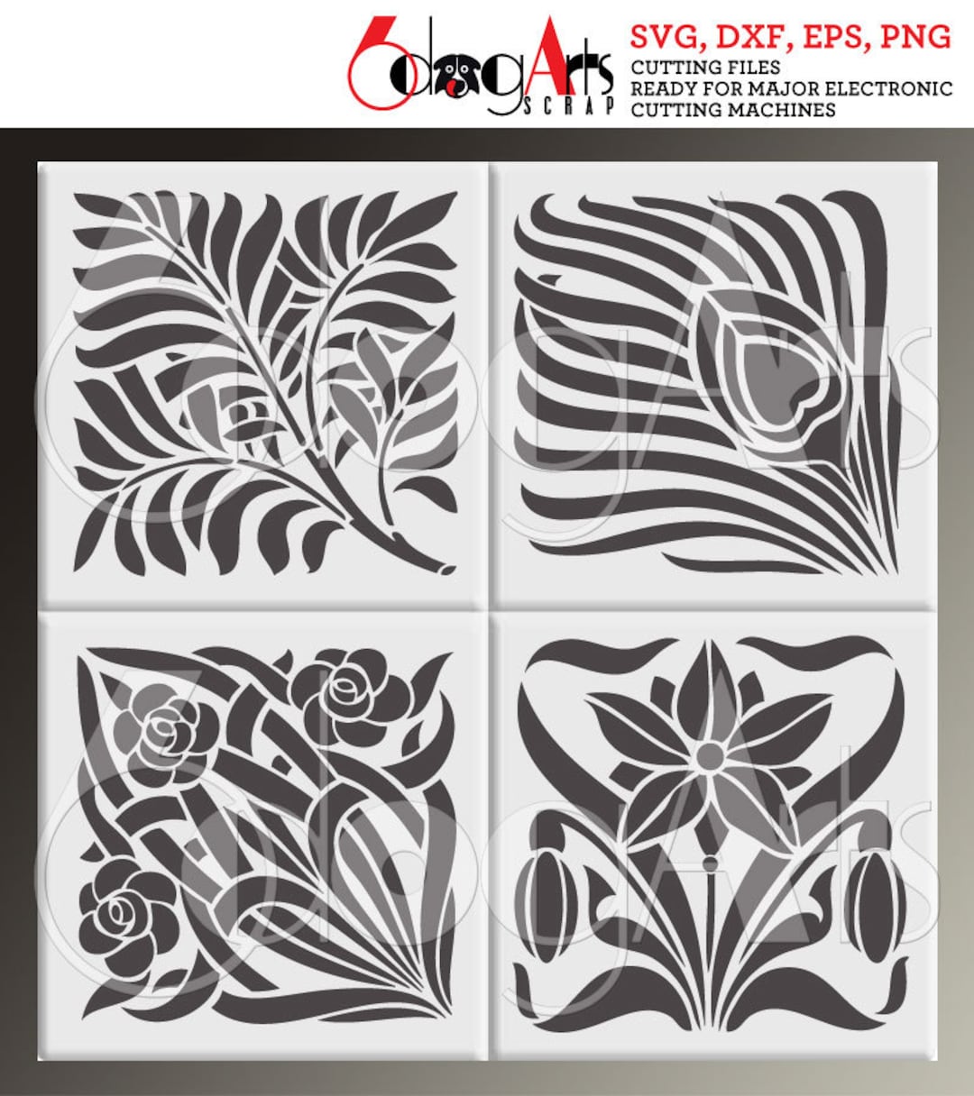 4 Tile Digital Stencil Template Designs SVG DXF Vector Files - Etsy