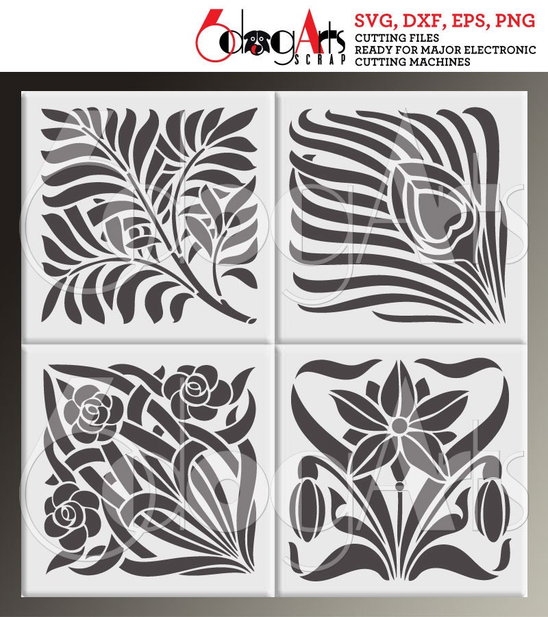 4 Tile Digital Stencil Template Designs SVG DXF Cut Files Diy | Etsy