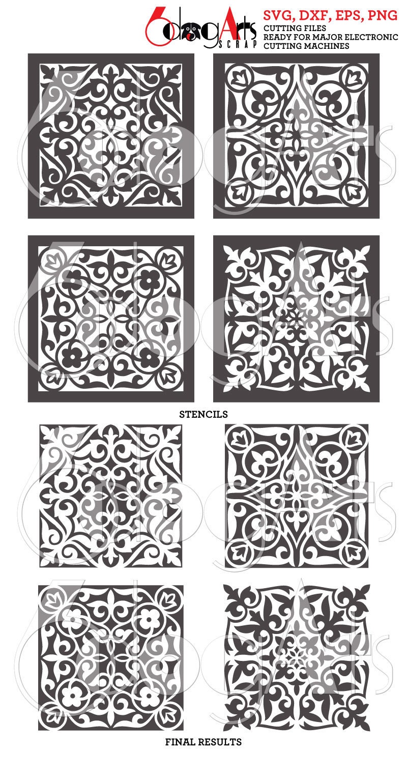 4 Tile Digital Stencil Template Designs SVG DXF Cut Files Diy - Etsy ...