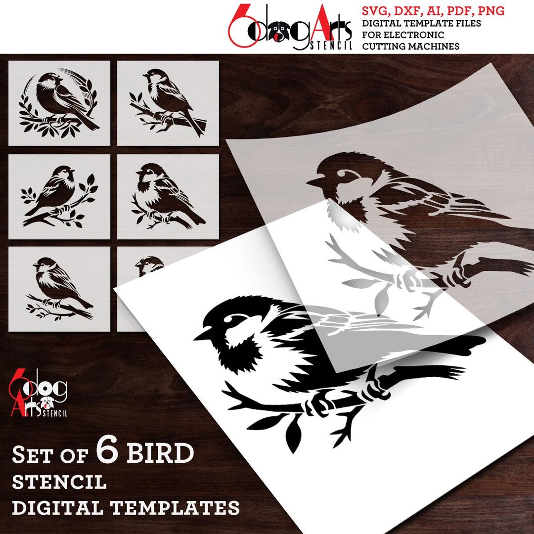 6 Bird Digital Stencil Templates SVG DXF Vector Files Mylar Polyester ...