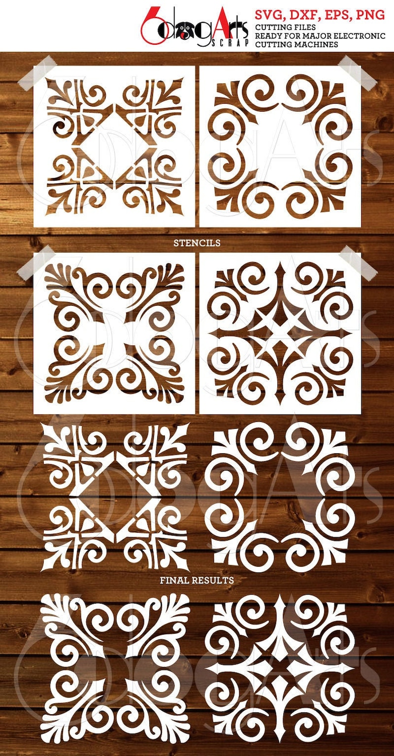 4 Tile Digital Stencil Template Designs SVG DXF Vector Files Diy Mylar ...