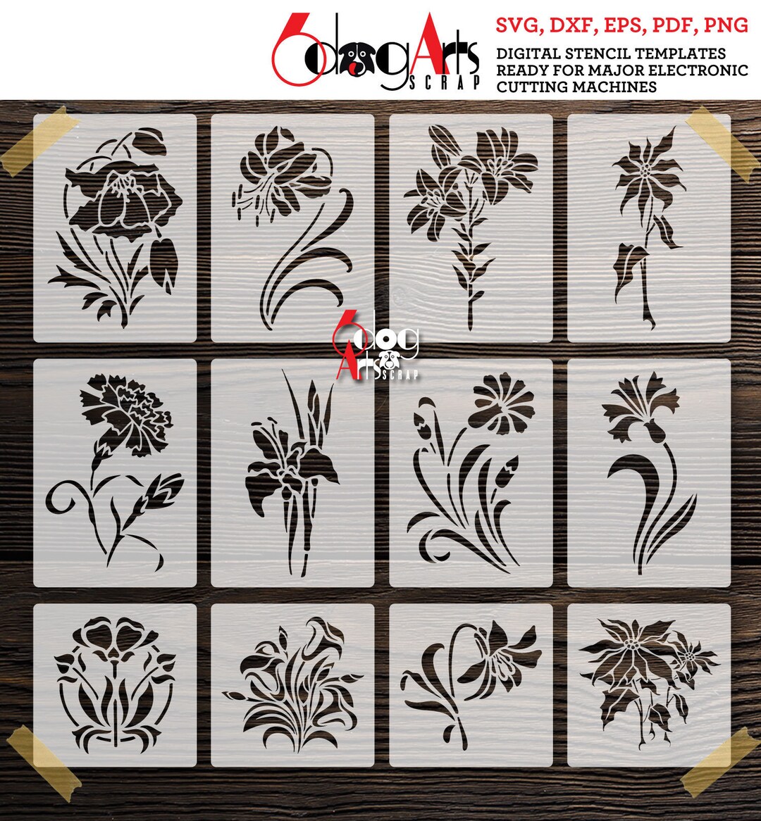 12 Flower Digital Stencil Templates SVG DXF Eps Pdf Png Files - Etsy