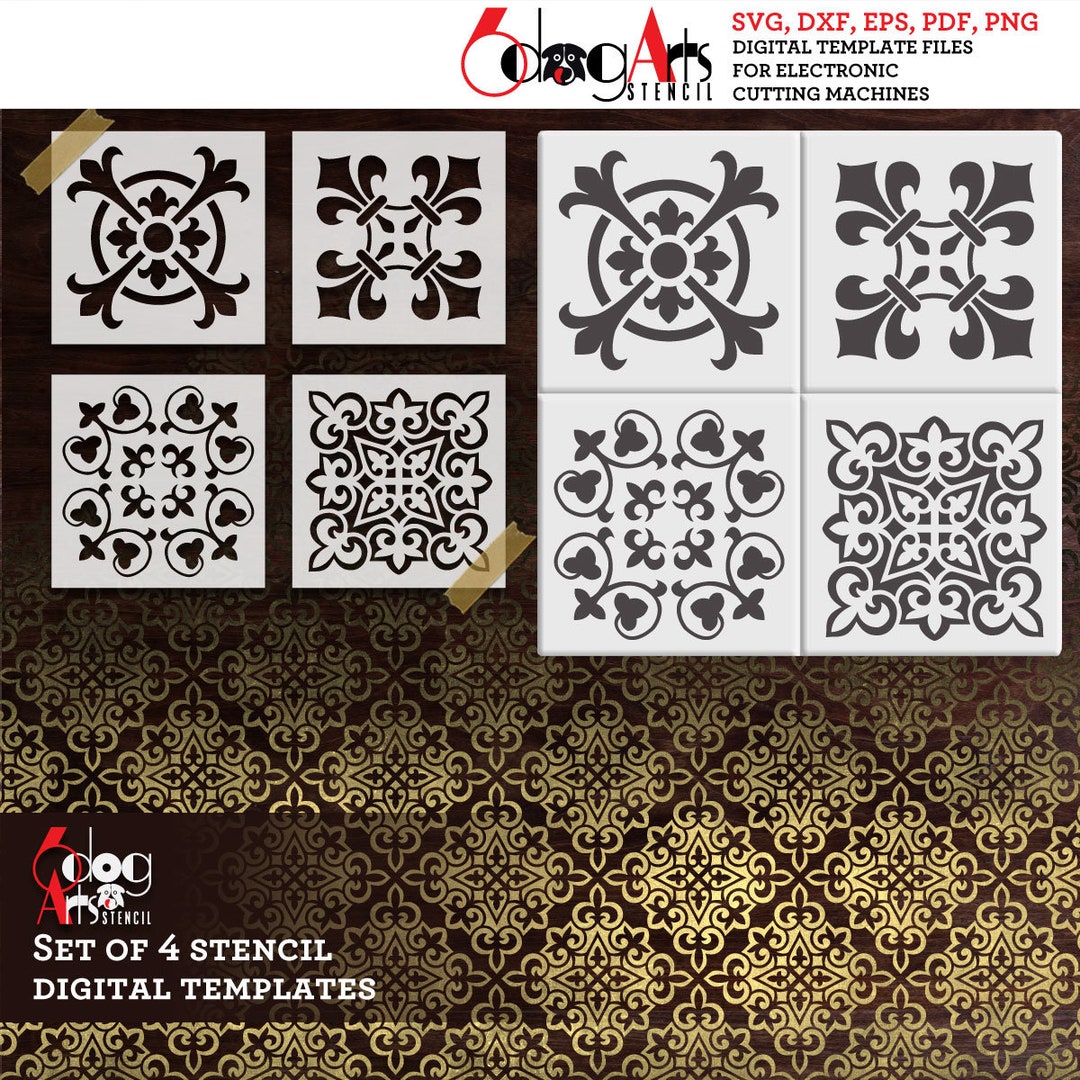 4 Heraldic Digital Tile Stencil Template Designs SVG DXF Vector Files ...