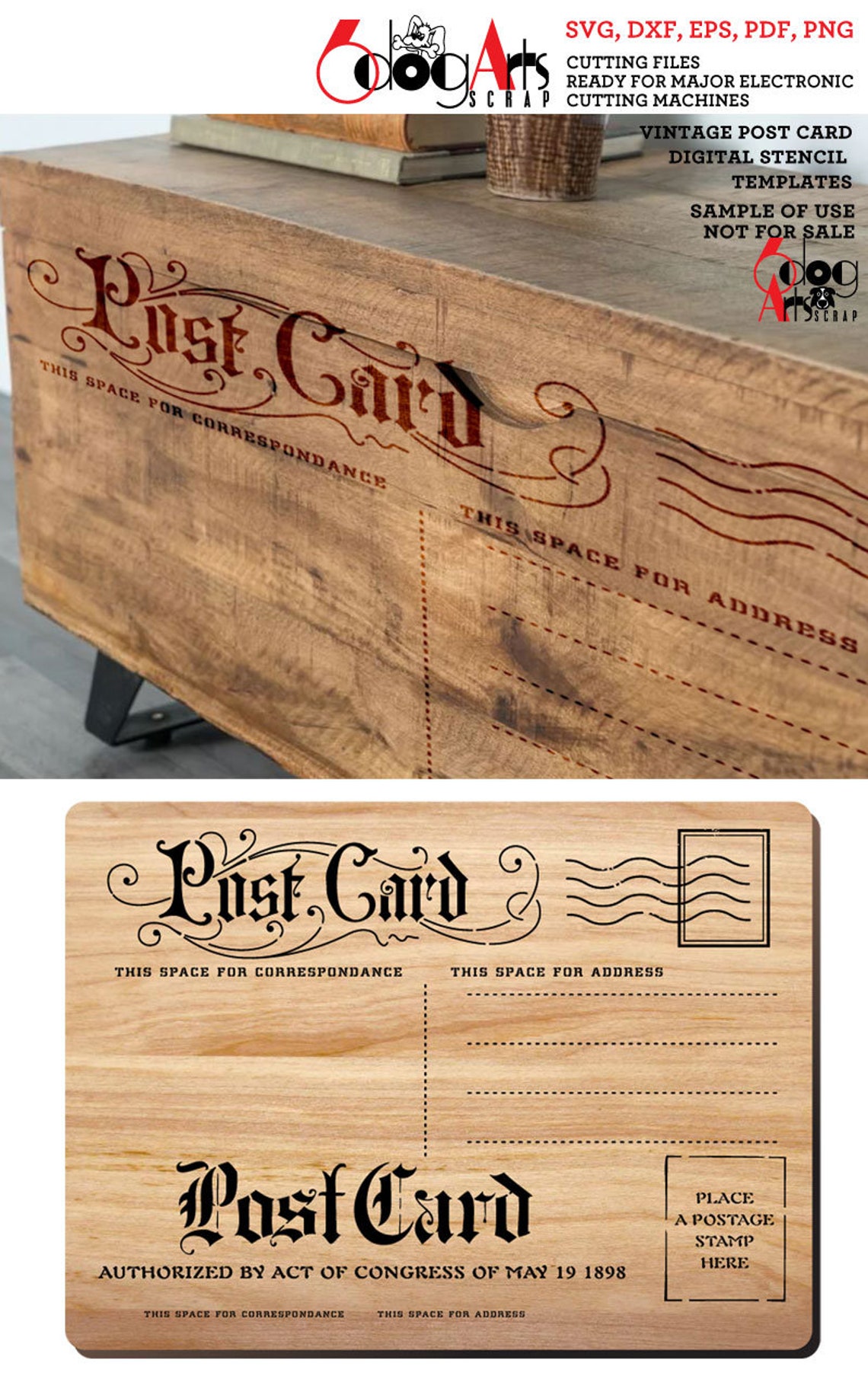 6 Vintage Post Card Digital Stencil Templates SVG DXF Vector Files Diy ...