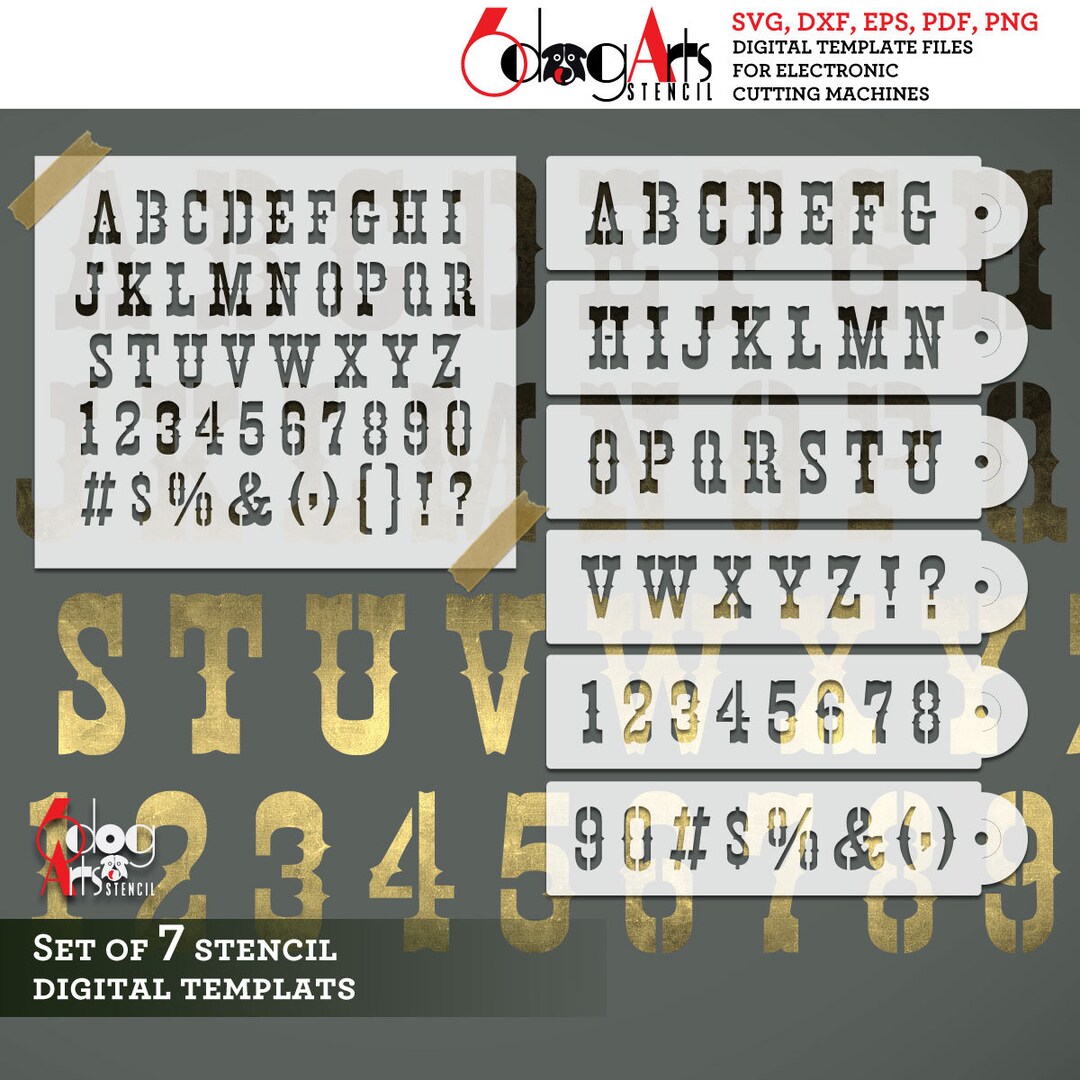 Western Alphabet Letters Digital Stencil Templates SVG DXF Diy Cut ...