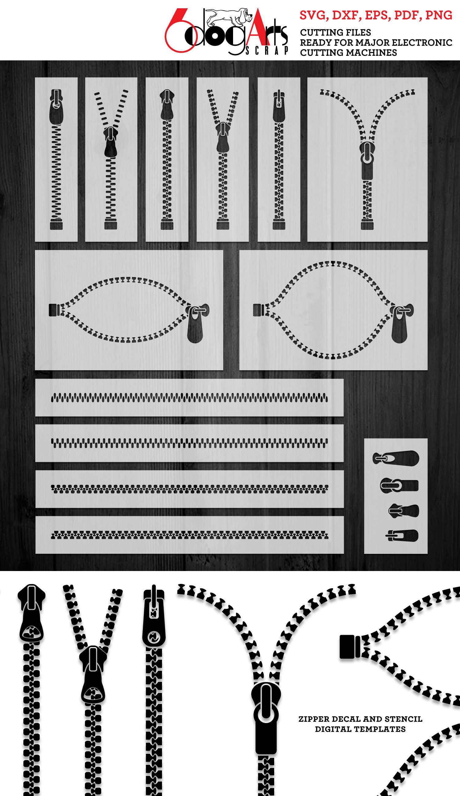 Zipper Decal and Stencil Digital Templates SVG DXF Cut Files - Etsy