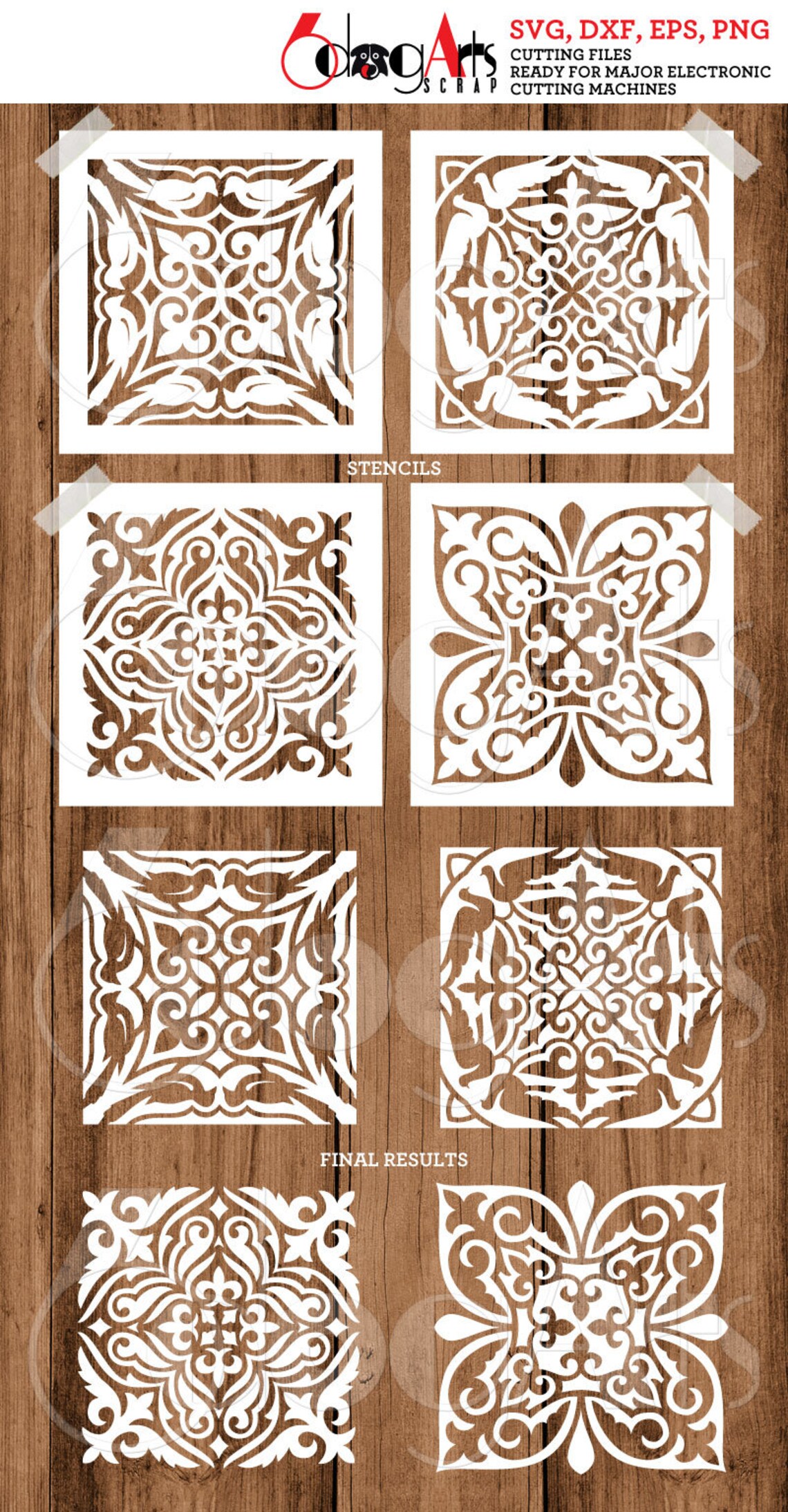 4 Tile Digital Stencil Template Designs SVG DXF Cut Files Diy - Etsy