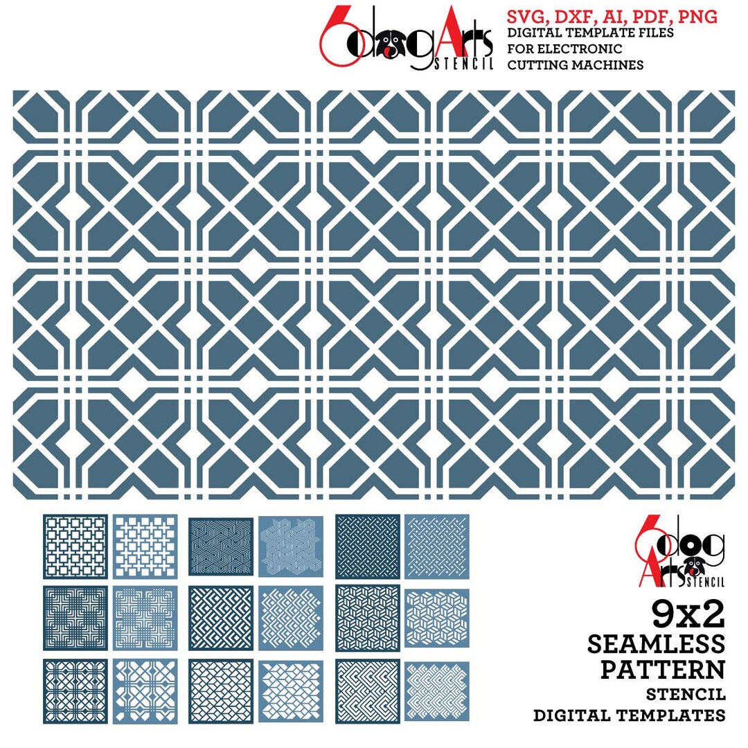 18 Seamless Pattern Stencil Templates, Vector SVG DXF Files (digital ...