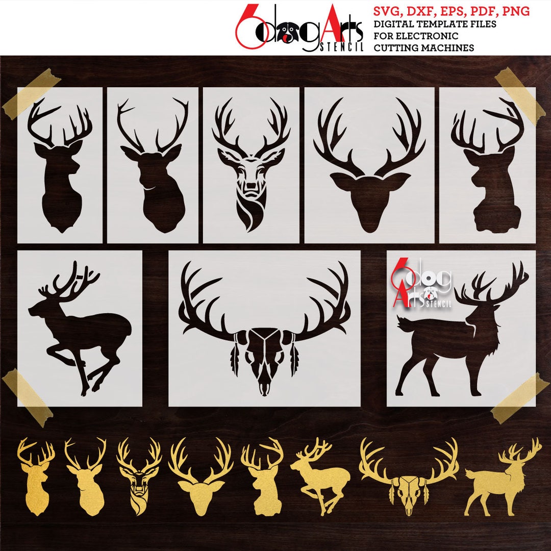 8 Deer Silhouette Digital Stencil Templates SVG DXF Vector Files Diy ...