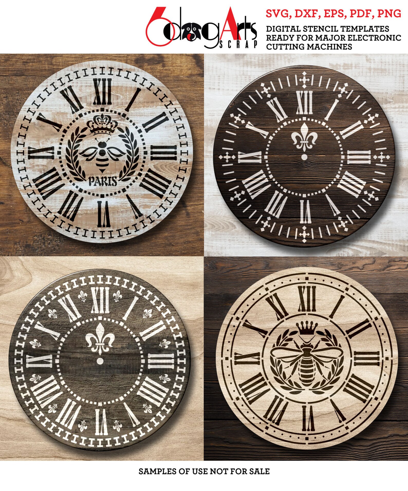 4 Clock Face Digital Stencil Templates SVG DXF Vector Files Mylar Film ...
