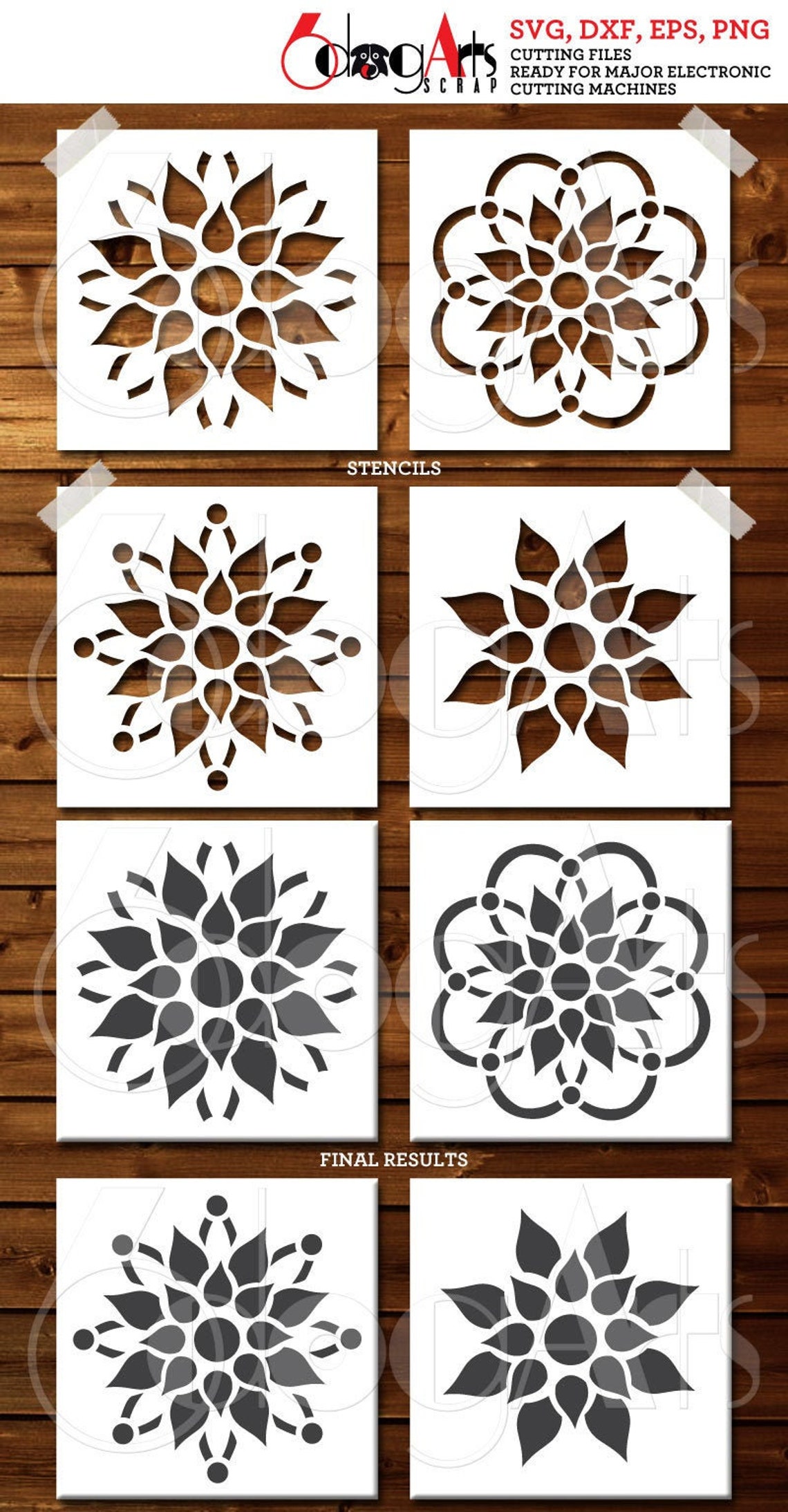 4 Tile Digital Stencil Template Designs SVG DXF Vector Files Diy Mylar ...