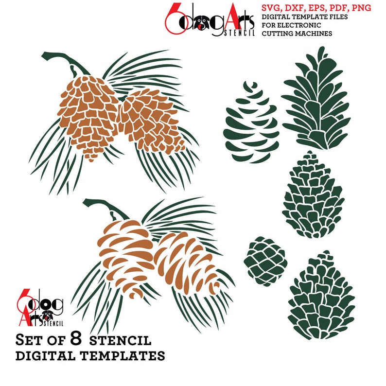 Pine Cones Digital Stencil Templates SVG DXF Vector Files Mylar Cutting ...