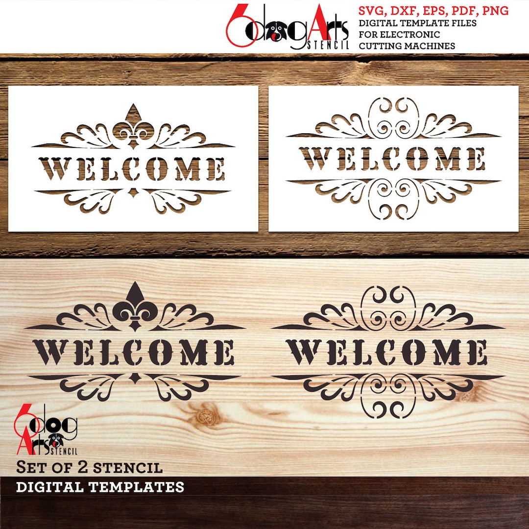 2 Welcome Sings Digital Stencil and Decal Templates Download SVG DXF ...
