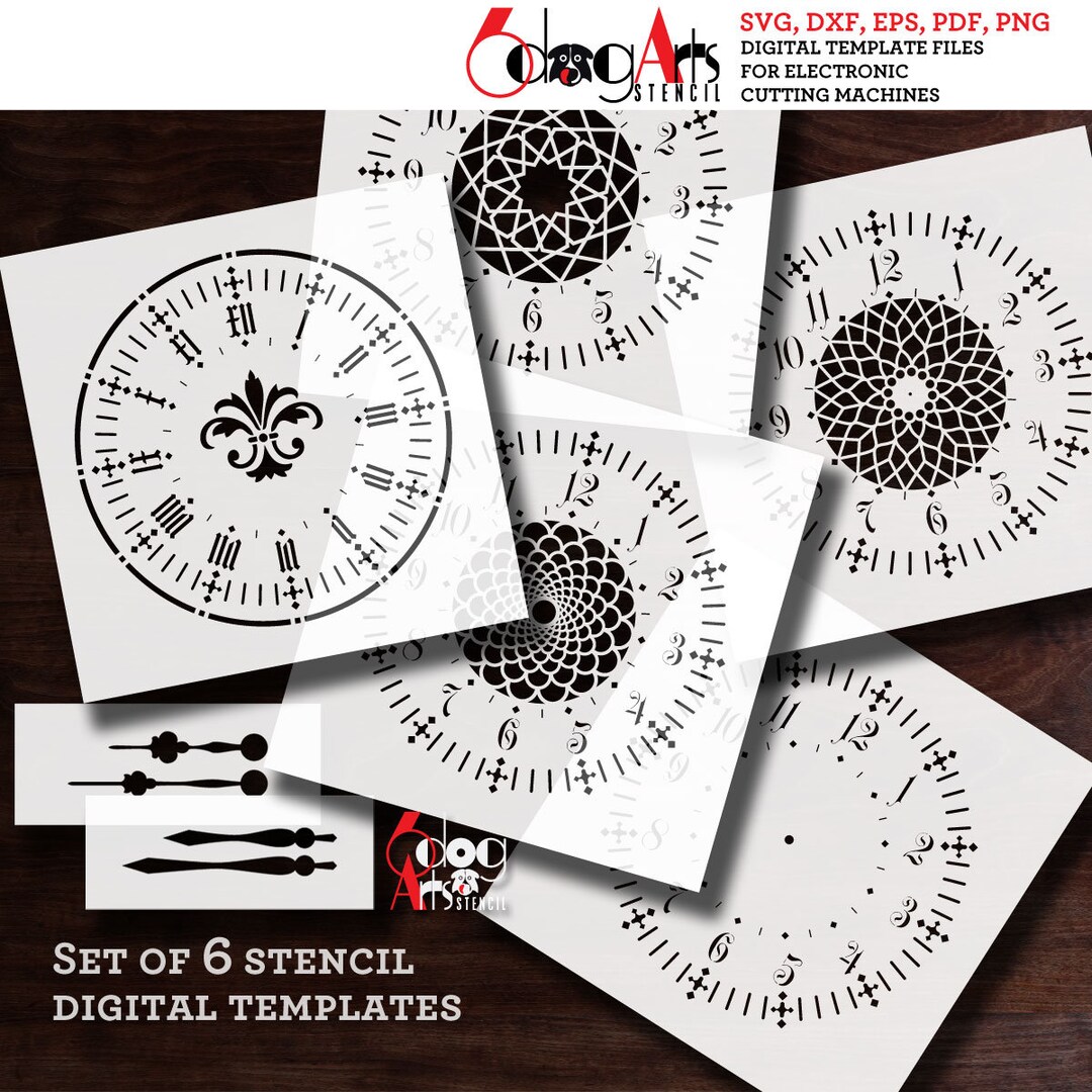 4 Clock Face Digital Stencil Templates SVG DXF Vector Files Mylar Film ...