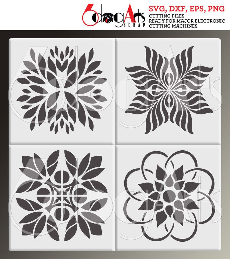 4 Tile Digital Stencil Template Designs SVG DXF Vector Files - Etsy