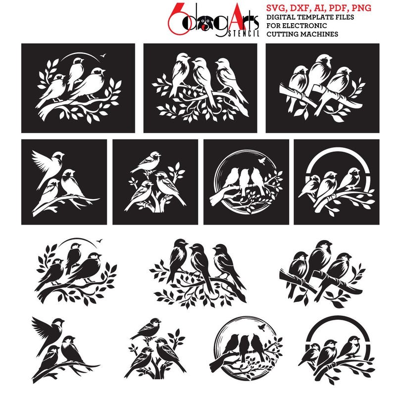 7 Bird Digital Stencil Templates SVG DXF Vector Files Mylar Polyester ...