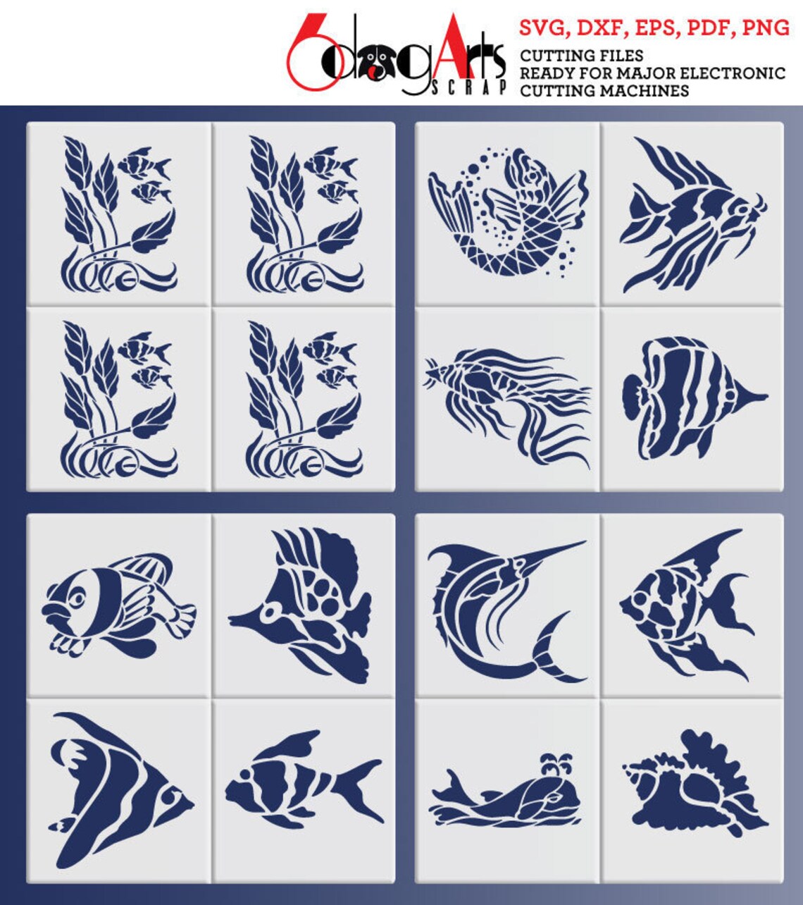 14 Fish Digital Stencil and 14 Decal Templates SVG DXF Cut - Etsy