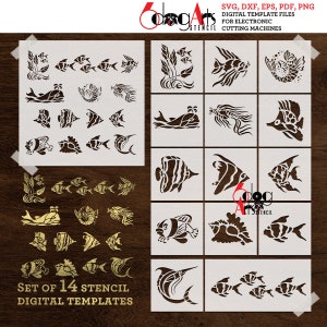 14 Fish Digital Stencil and 14 Decal Templates SVG DXF Vector Files ...