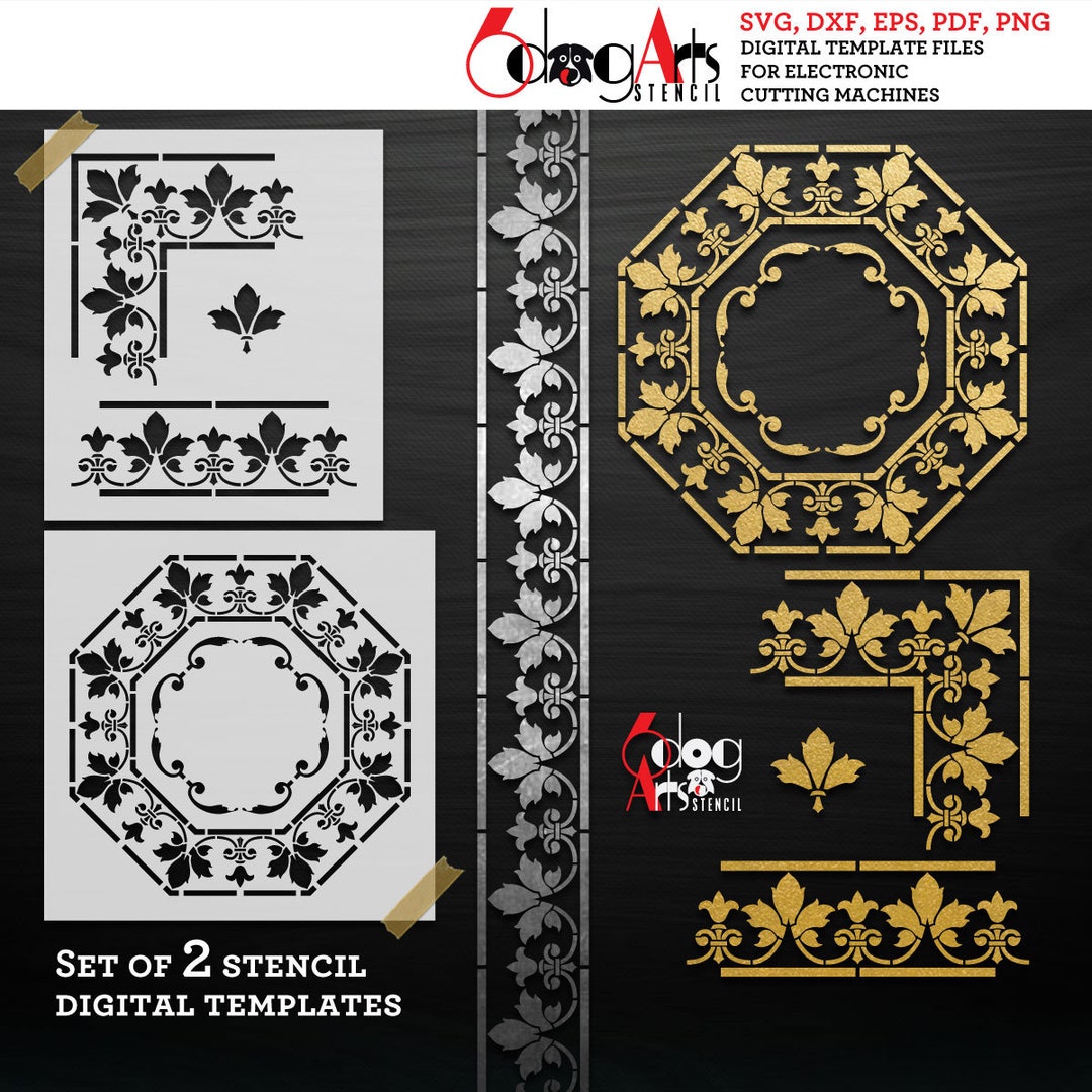 Victorian Corner & Border Stencil Digital Templates SVG DXF Vector ...