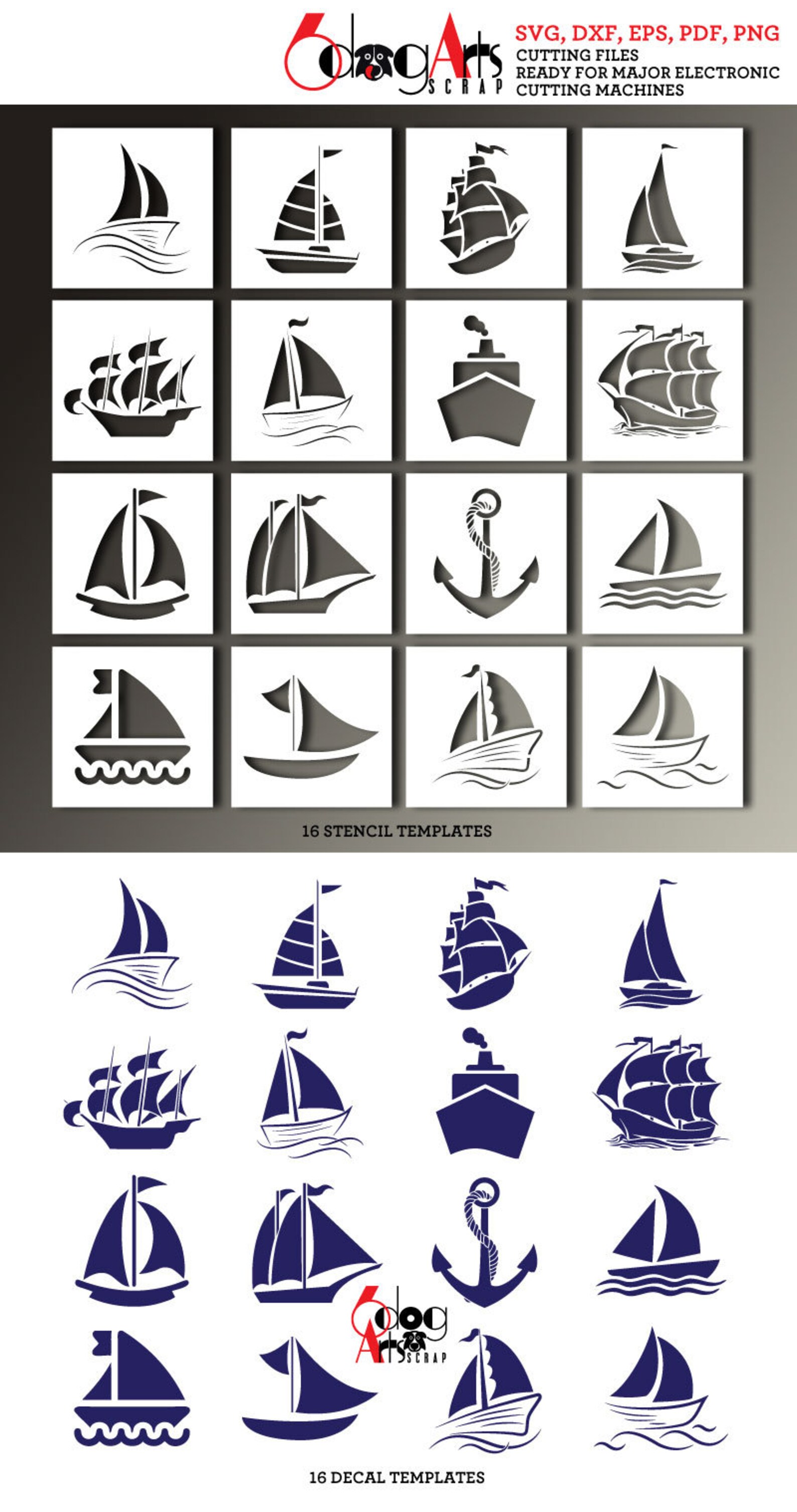 16 Sail Boat Digital Stencil and 16 Decal Templates SVG DXF - Etsy