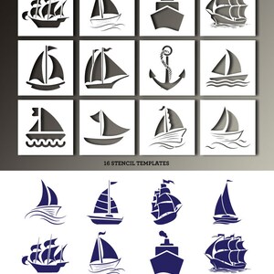 16 Sail Boat Digital Stencil and 16 Decal Templates SVG DXF Vector ...