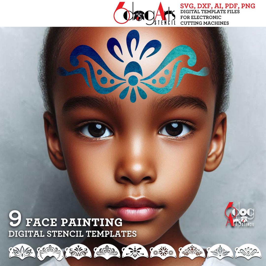 9 Face Painting Digital Stencil Templates SVG DXF Vector Files Mylar ...