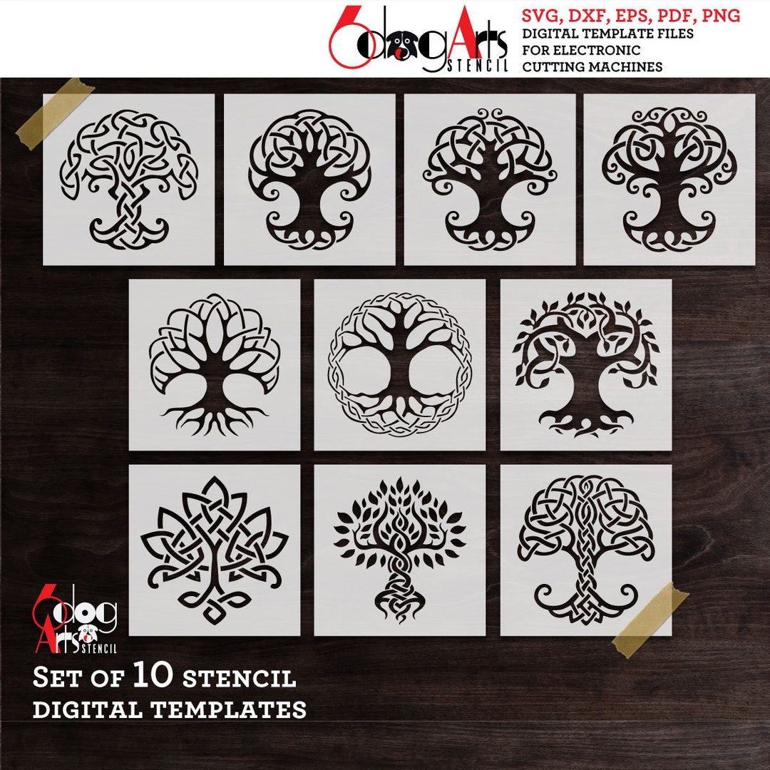 10 Celtic Tree Digital Stencil Templates SVG DXF Files for Cricut Laser ...
