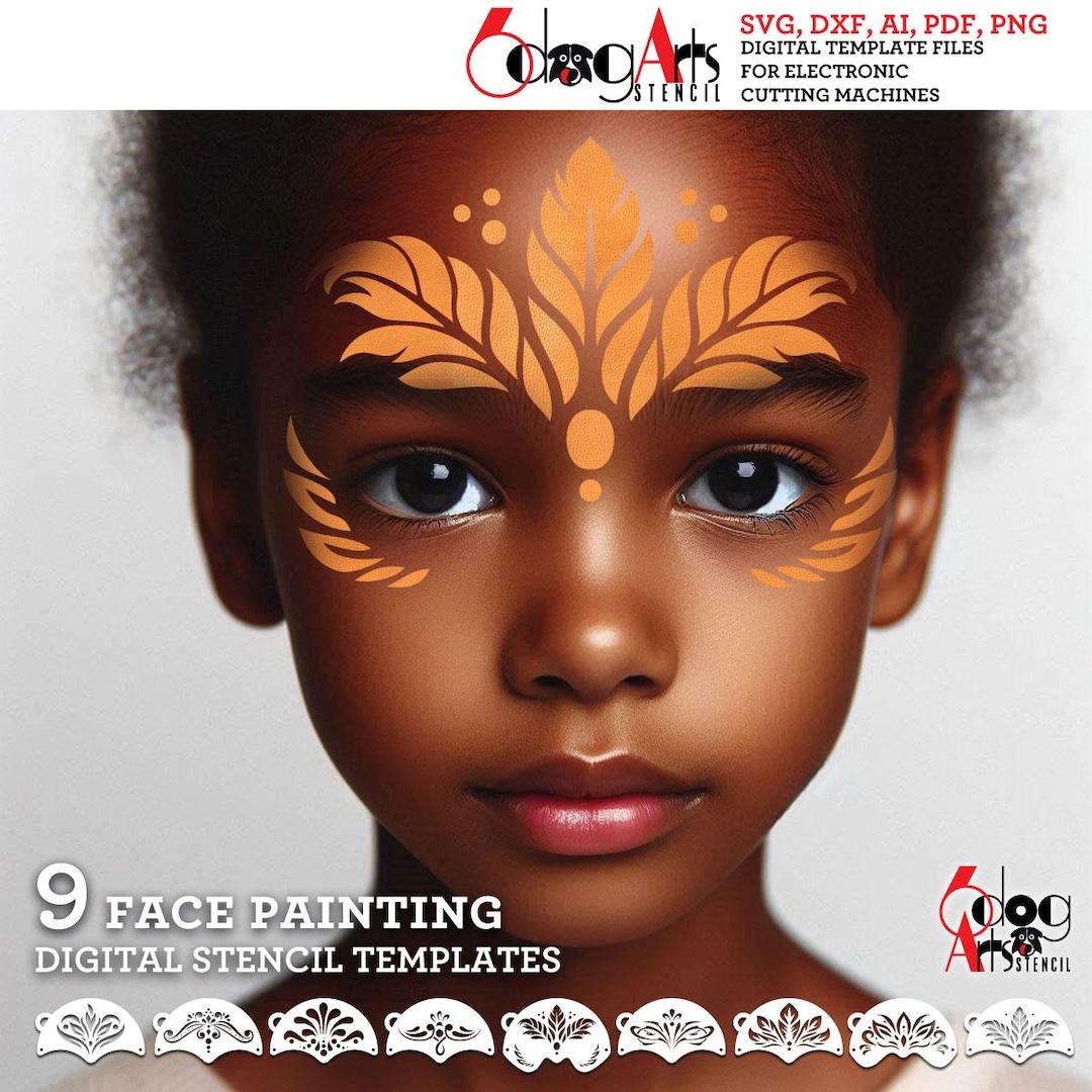 9 Face Painting Digital Stencil Templates SVG DXF Vector Files Mylar ...