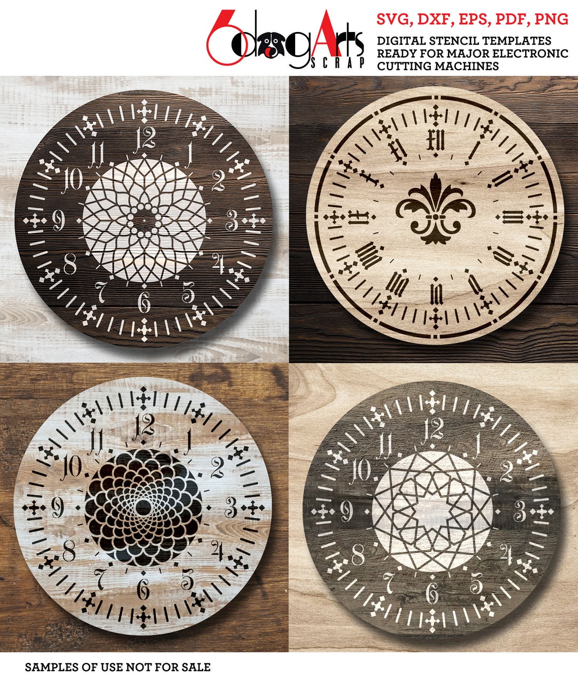 4 Clock Face Digital Stencil Templates SVG DXF Vector Files Mylar Film ...