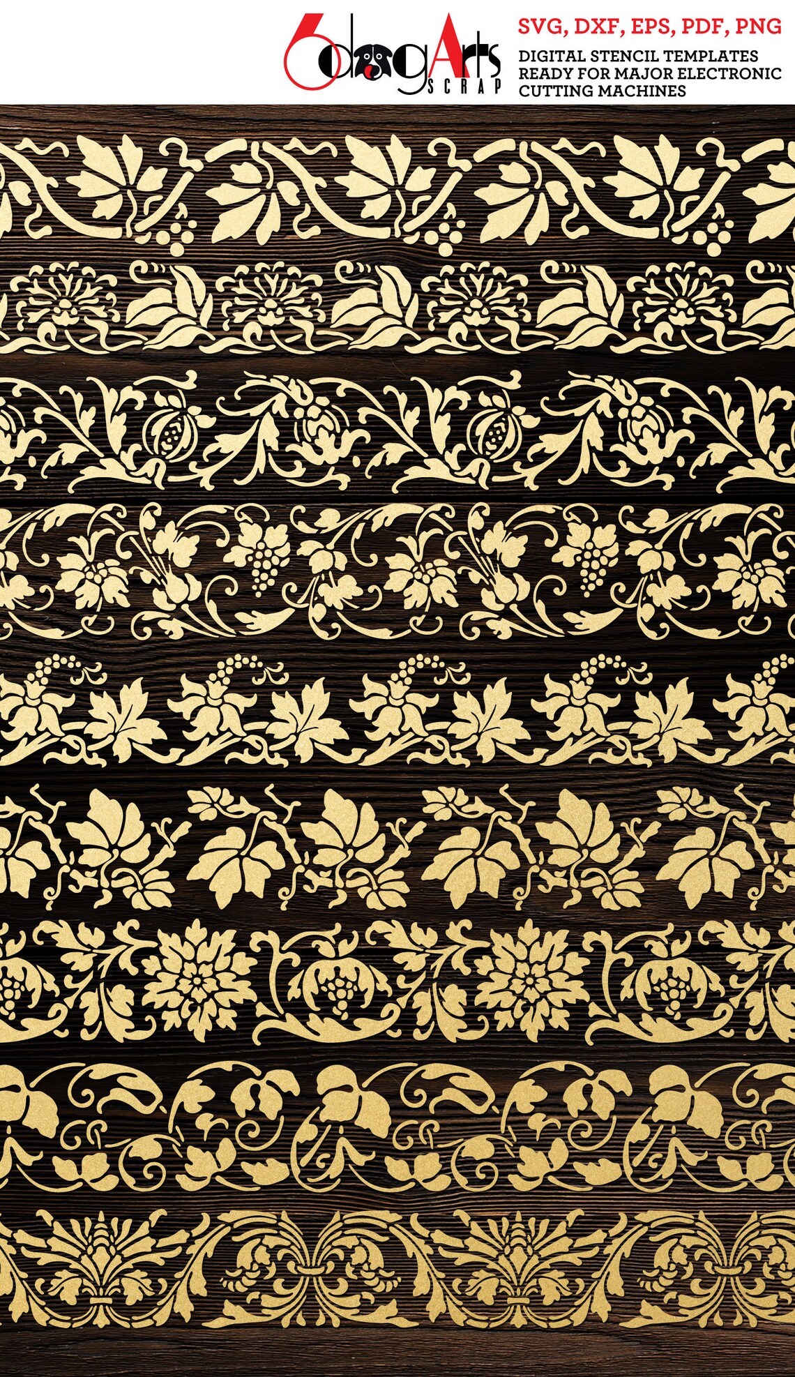 9 Floral Border Digital Stencil Templates SVG DXF Vector Files - Etsy