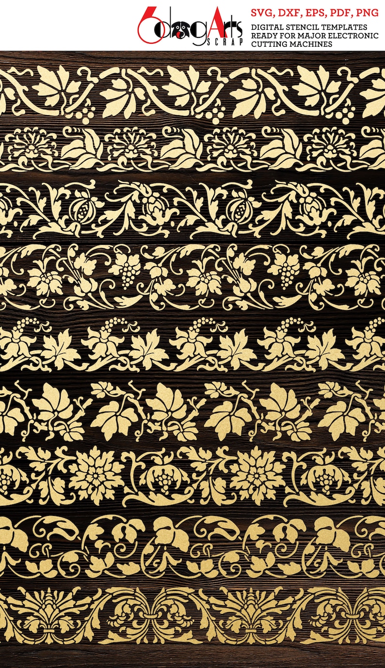 9 Floral Border Digital Stencil Templates SVG DXF Vector Files - Etsy