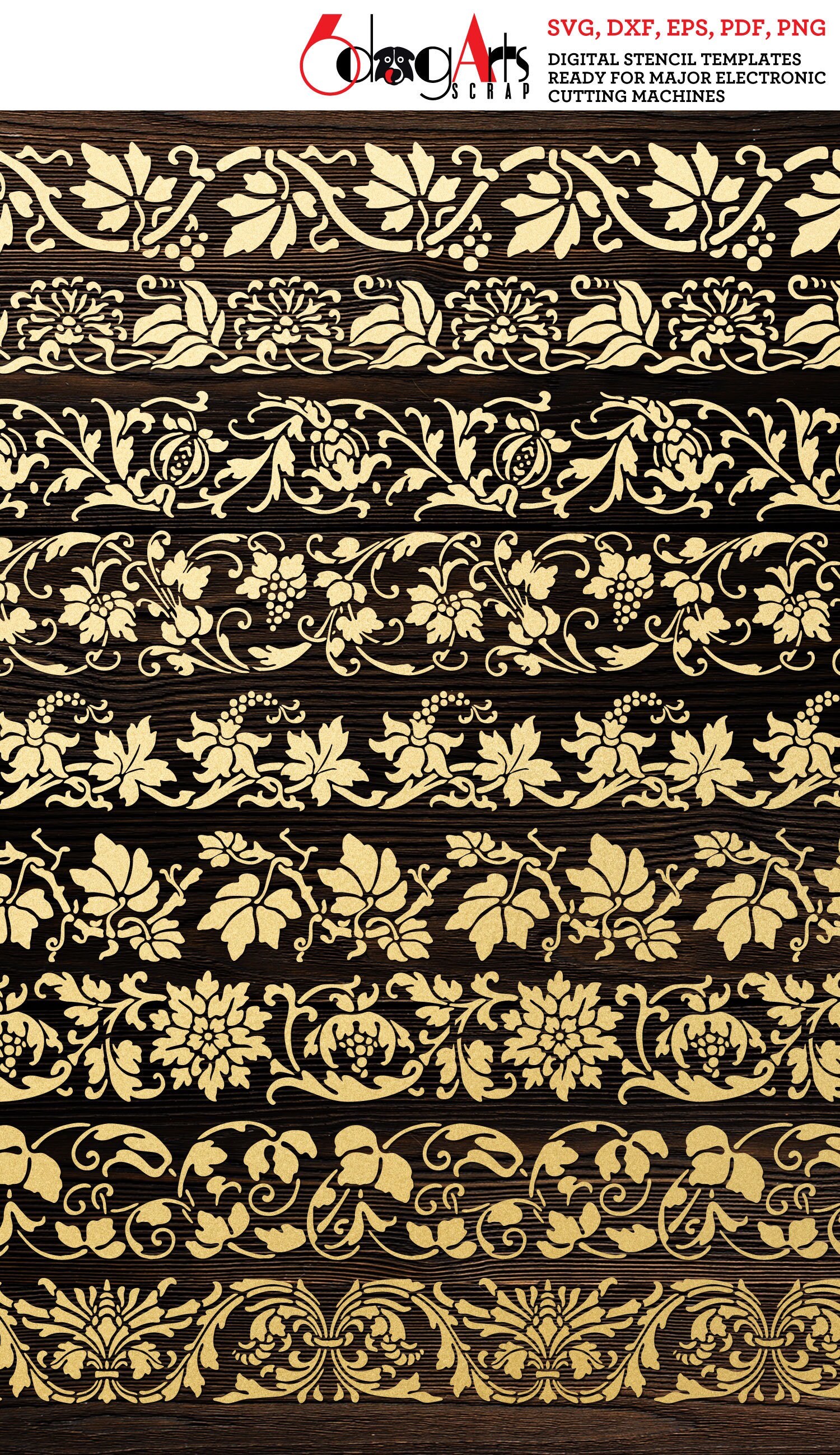 9 Floral Border Digital Stencil Templates SVG DXF Vector Files | Etsy