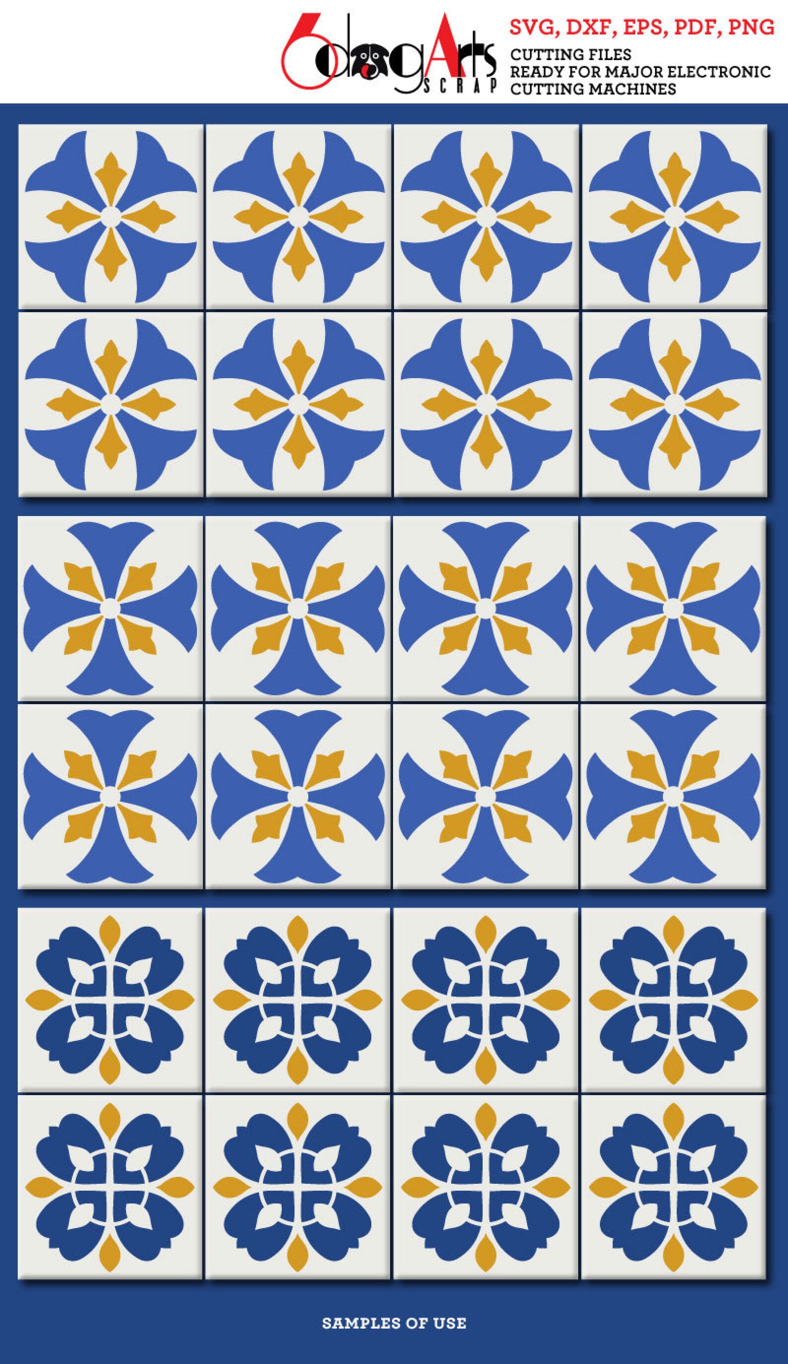 6 Mexican Talavera Tile Digital Stencil Templates SVG DXF Vector Files ...