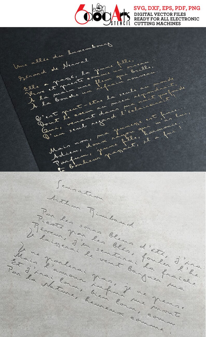2 Vintage French Poem Script Digital Stencil Templates Shabby Chic SVG ...