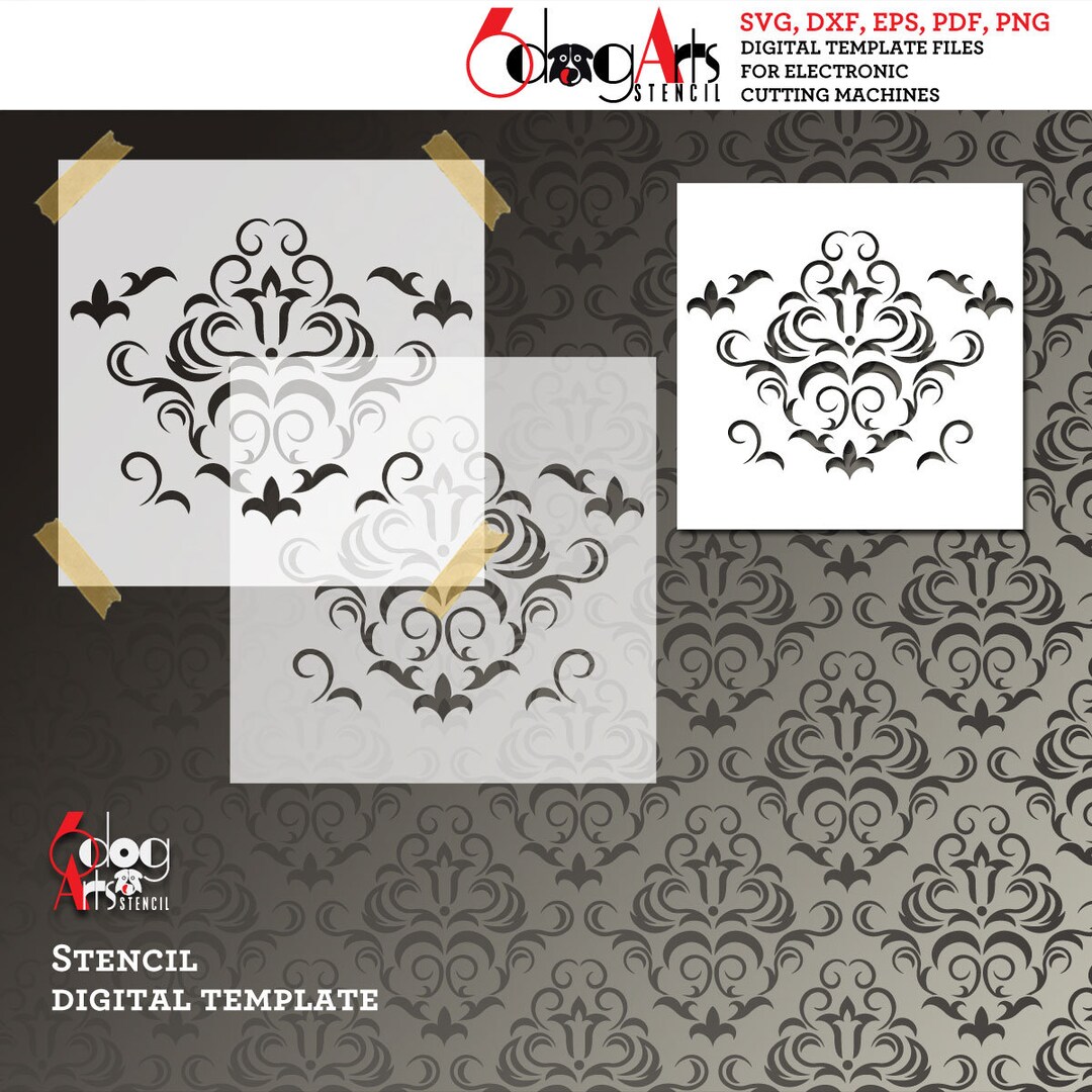 Damask Wall Digital Stencil Vector Cut Files SVG DXF Diy Template ...
