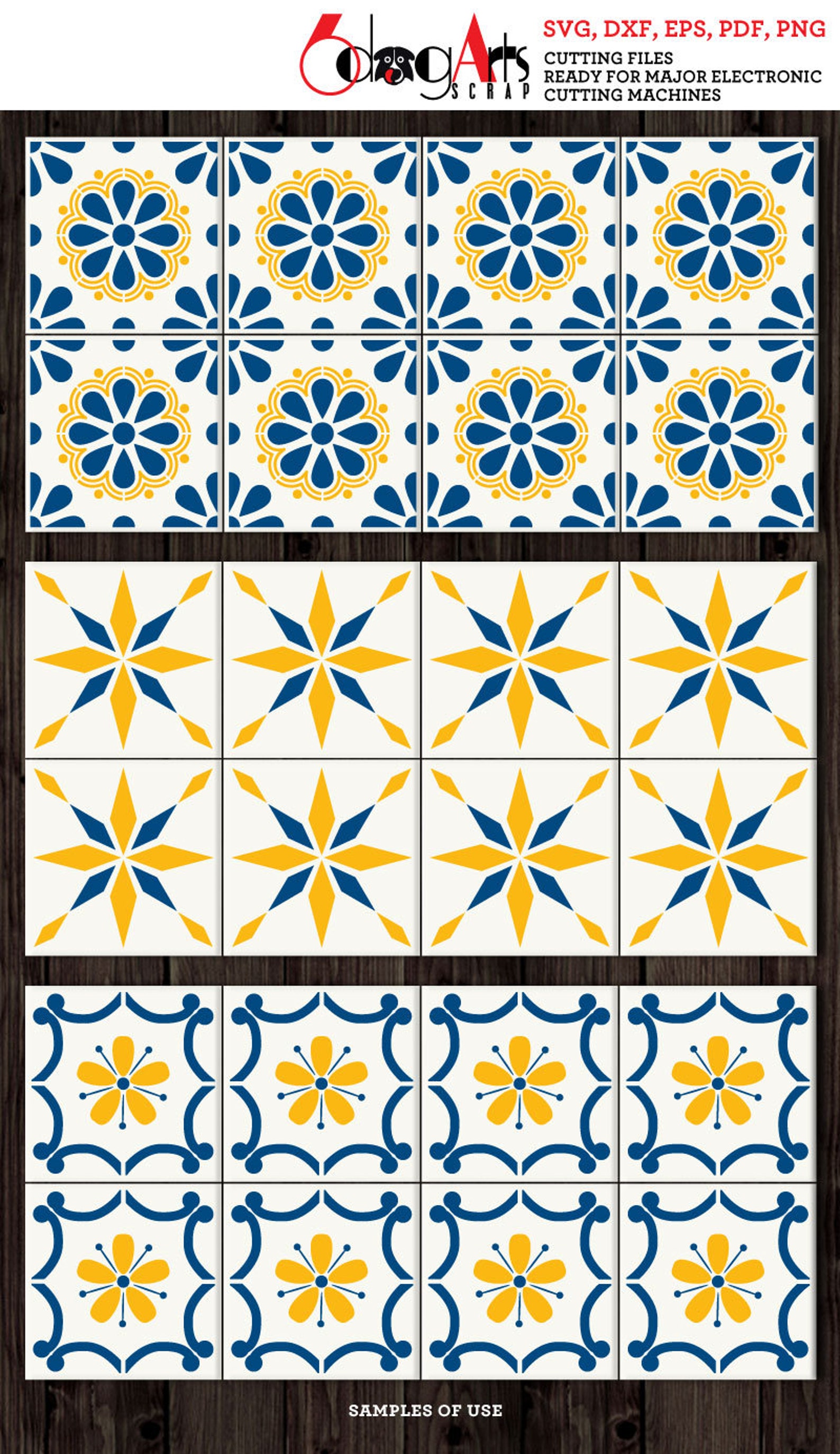 4 Mexican Talavera Tile Digital Stencil Templates SVG DXF Vector Files ...