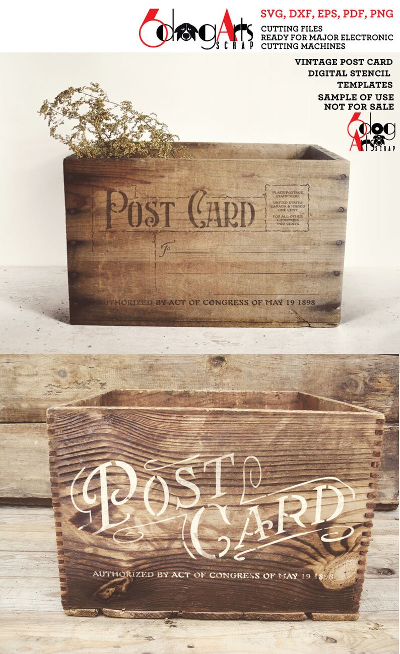 6 Vintage Post Card Digital Stencil Templates SVG DXF Vector Files Diy ...