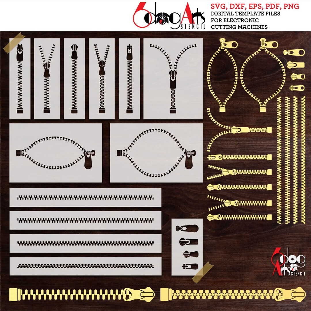 Zipper Decal and Stencil Digital Templates SVG DXF Vector Files ...