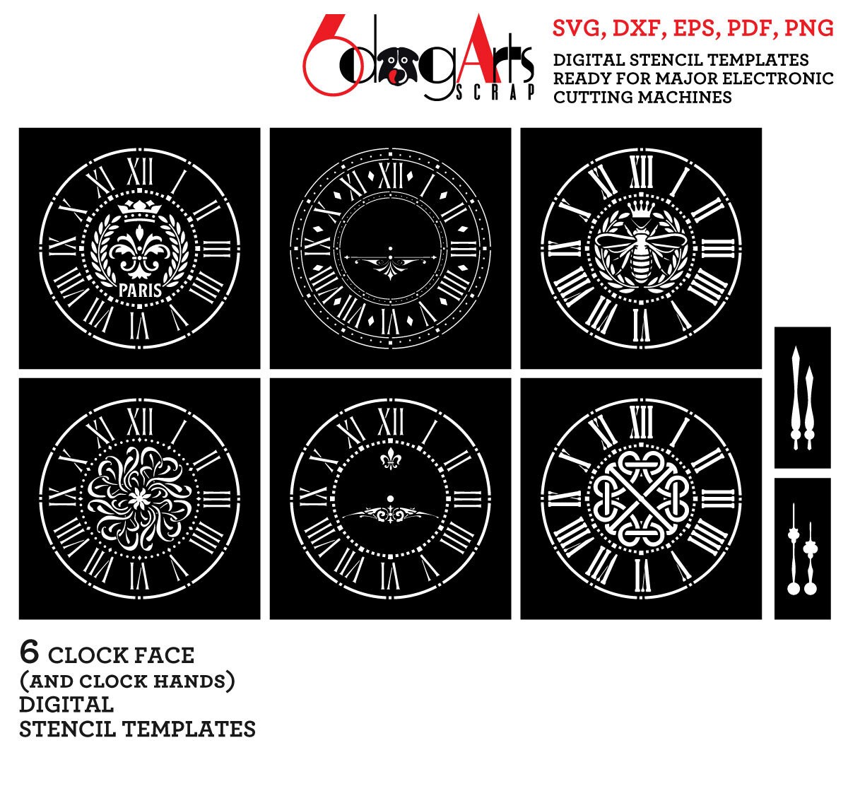 6 Clock Face Digital Stencil Templates SVG DXF Vector Files Mylar Film ...