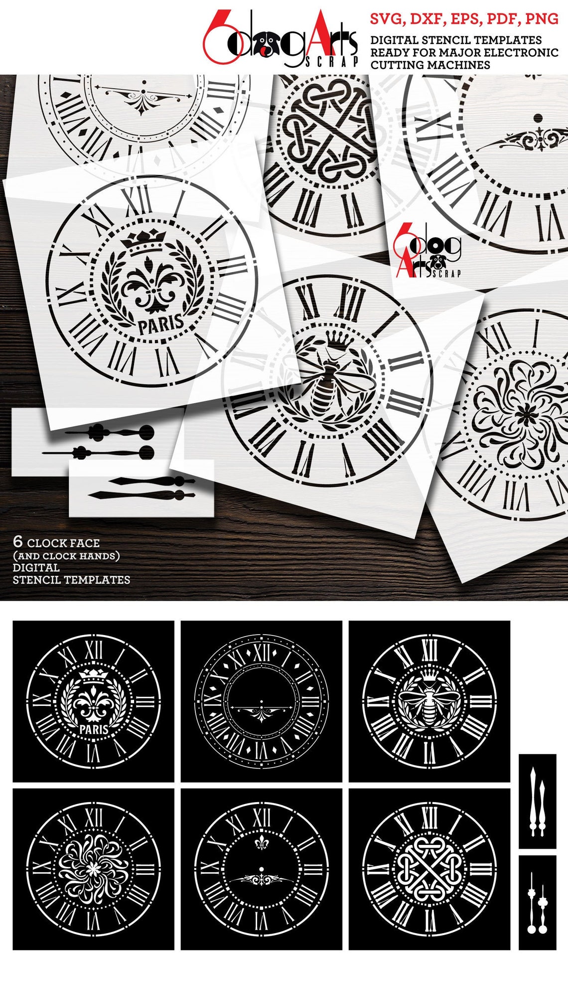 6 Clock Face Digital Stencil Templates SVG DXF Vector Files | Etsy