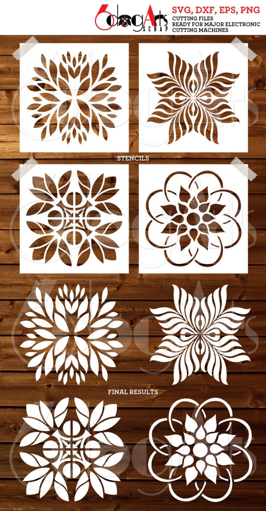 4 Tile Digital Stencil Template Designs SVG DXF Vector Files - Etsy