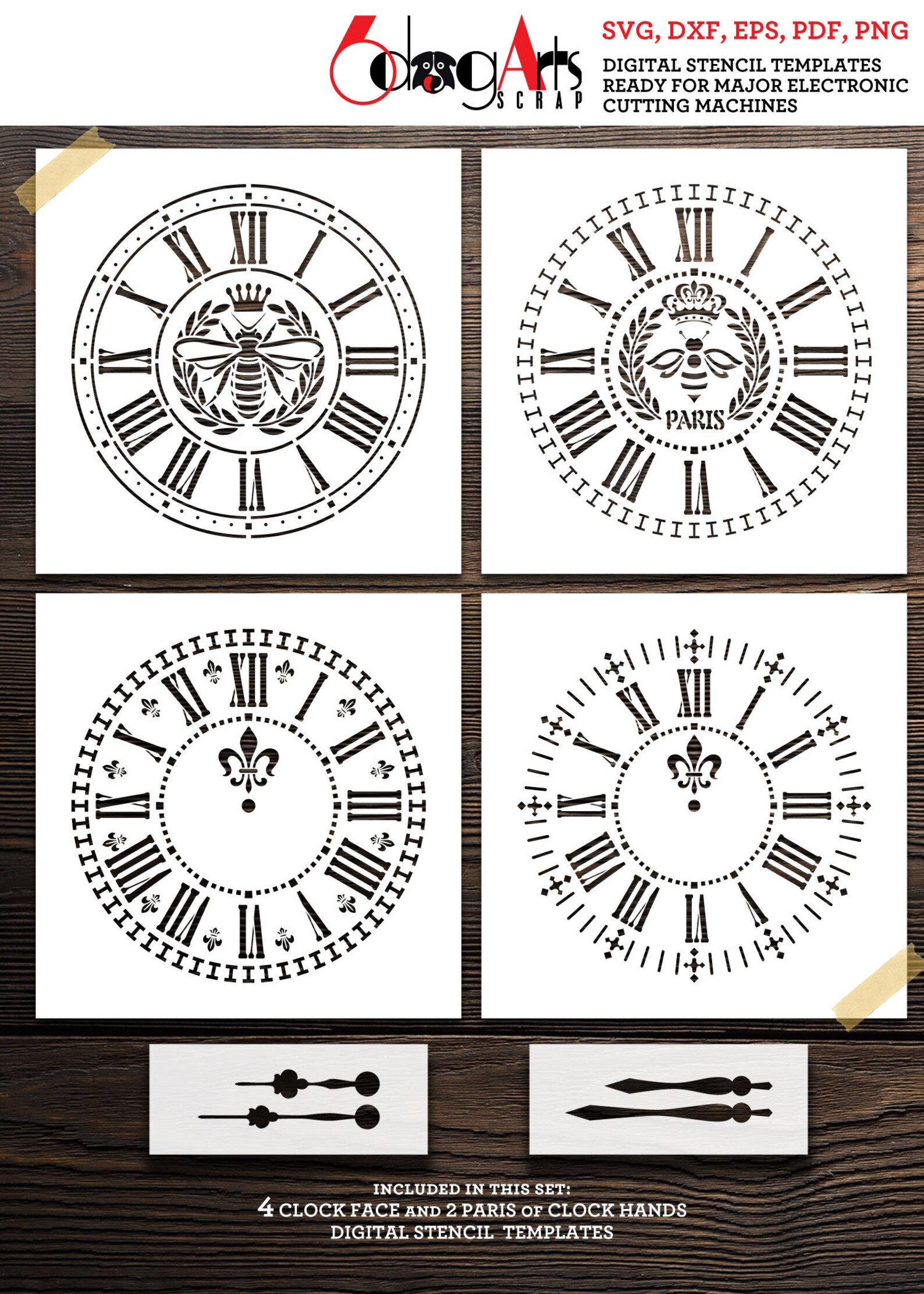 4 Clock Face Digital Stencil Templates SVG DXF Vector Files Mylar Film ...