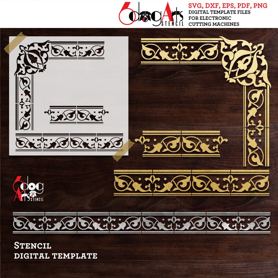 Damask Arabesque Corner Border Stencil / Decal Digital Templates SVG ...