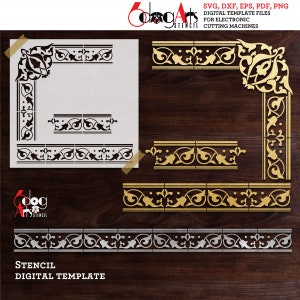 Damask Arabesque Corner Border Stencil / Decal Digital Templates SVG ...