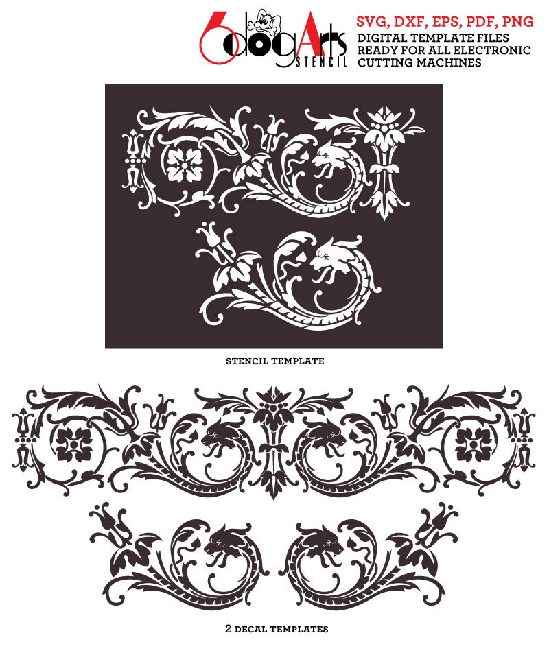 2 Baroque Stencil & 2 Decal Digital Templates SVG DXF Files Vinyl Mylar ...